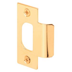 prime-line e 2284 stainless steel standard t-strike door strike plate, 2-1/8 in. hole spacing, brass plated (single pack)