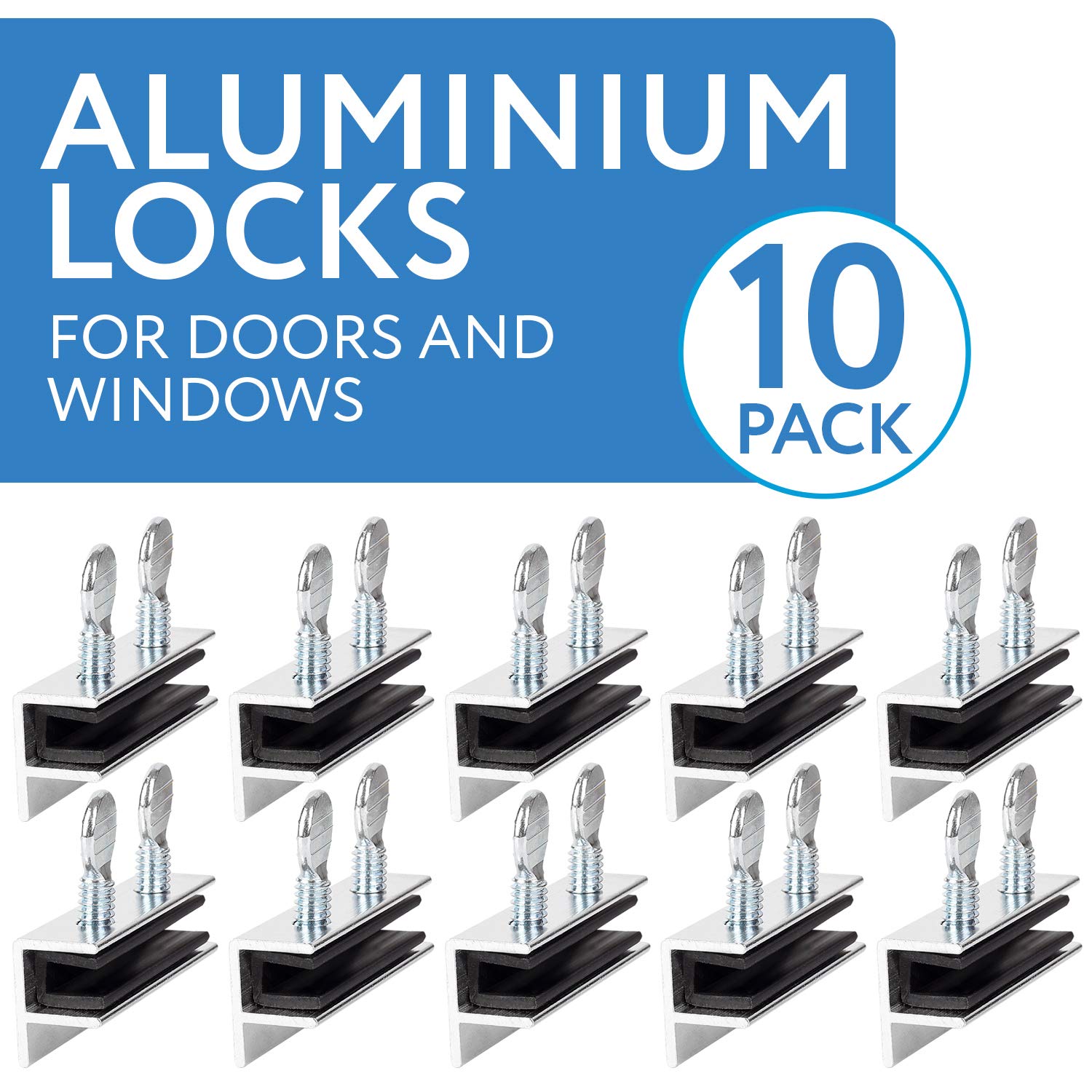 Impresa Sliding Door & Window Locks Pack of 10 | Window Locks for Sliding Windows & Doors | Easy Installation Window Lock Without Tools | Fits Tracks up to 3/8 inch | Aluminium Window Security Locks