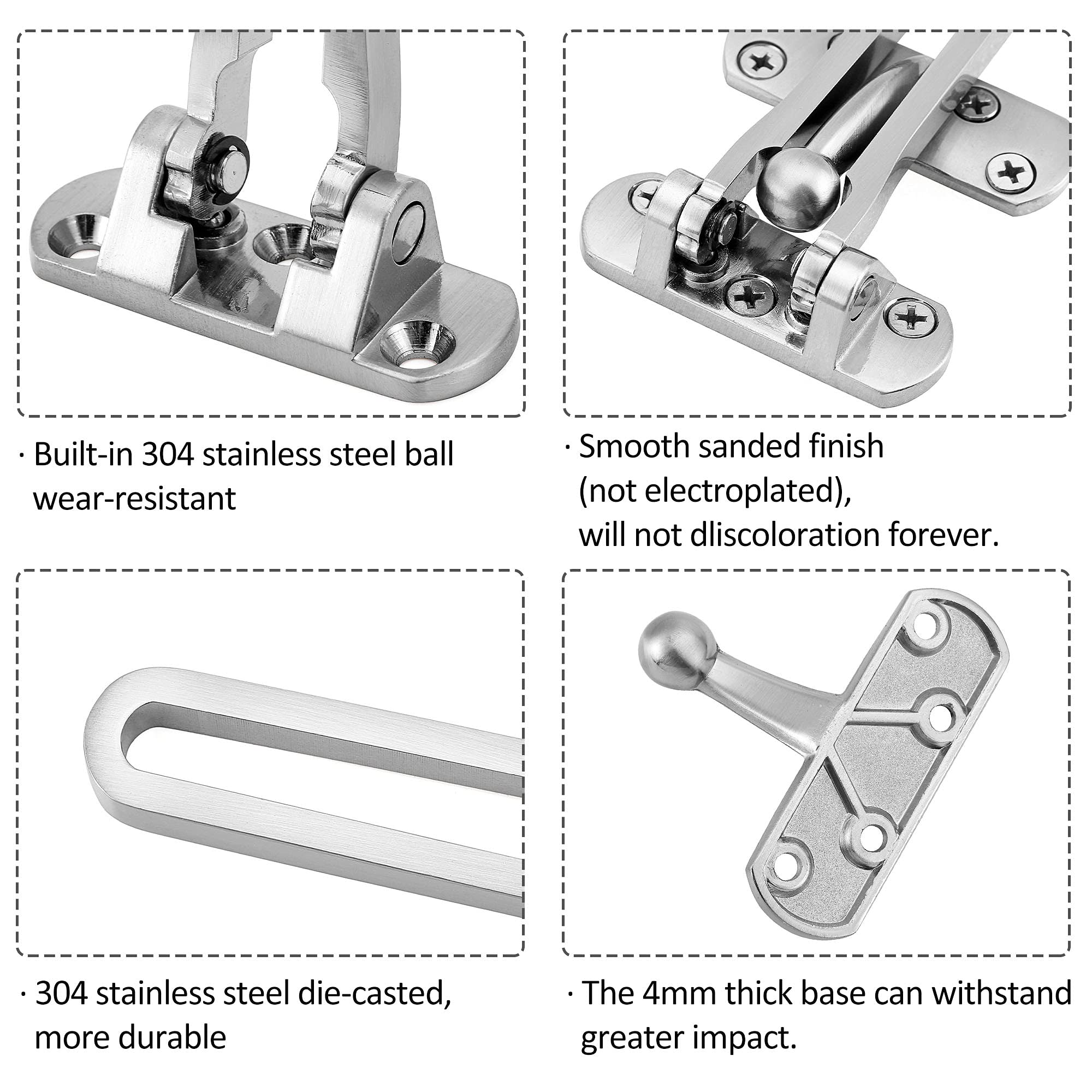 Tidorlou Door Lock Latch for Home & Hotel Security,Brushed Finish SUS-304 Stainless Steel Door Chain Lock,U-Swing Locks Front Door Locks for Kids (Silver)