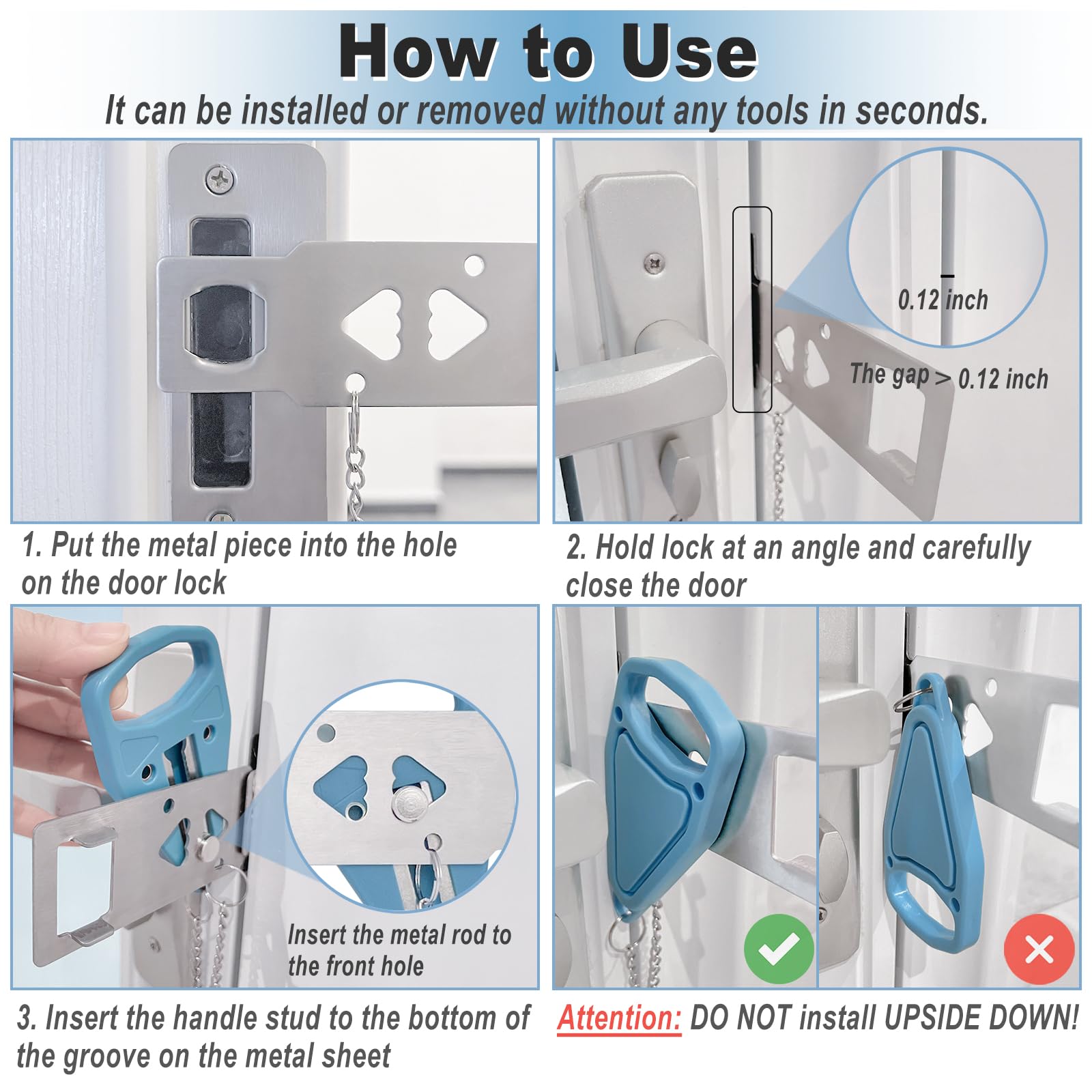 Portable Door Lock, Travel Door Lock for Hotel Rooms, Security Door Stopper for Traveling Home Apartment Anti Break-in, Door Safety Locks from Inside for Women Families Privacy (3 Pack)