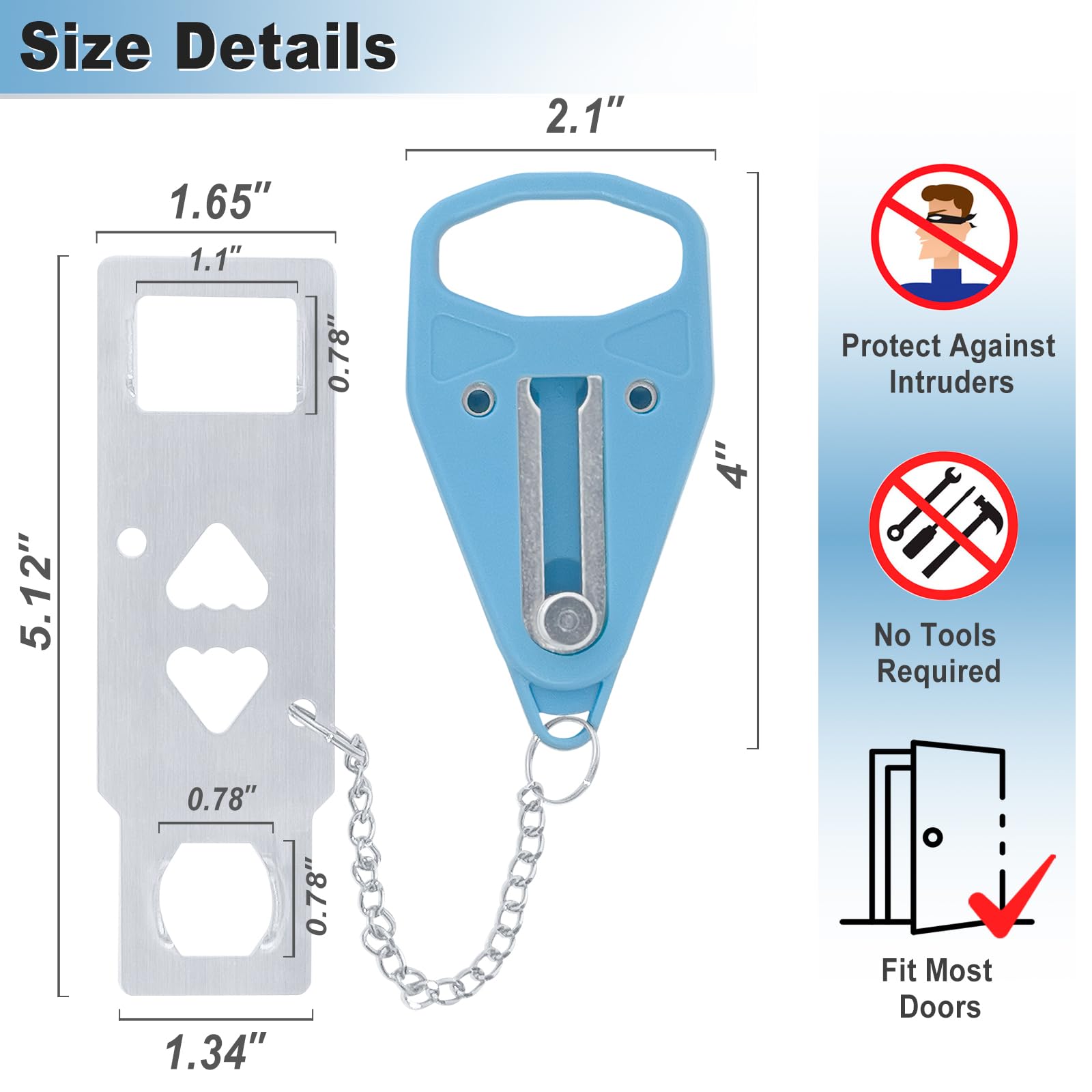 Portable Door Lock, Travel Door Lock for Hotel Rooms, Security Door Stopper for Traveling Home Apartment Anti Break-in, Door Safety Locks from Inside for Women Families Privacy (3 Pack)