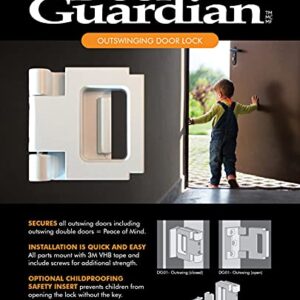 The Door Guardian - Door Lock for Out-Swinging Doors, Home Security Latch Device, Childproof, Easy to Install (White)