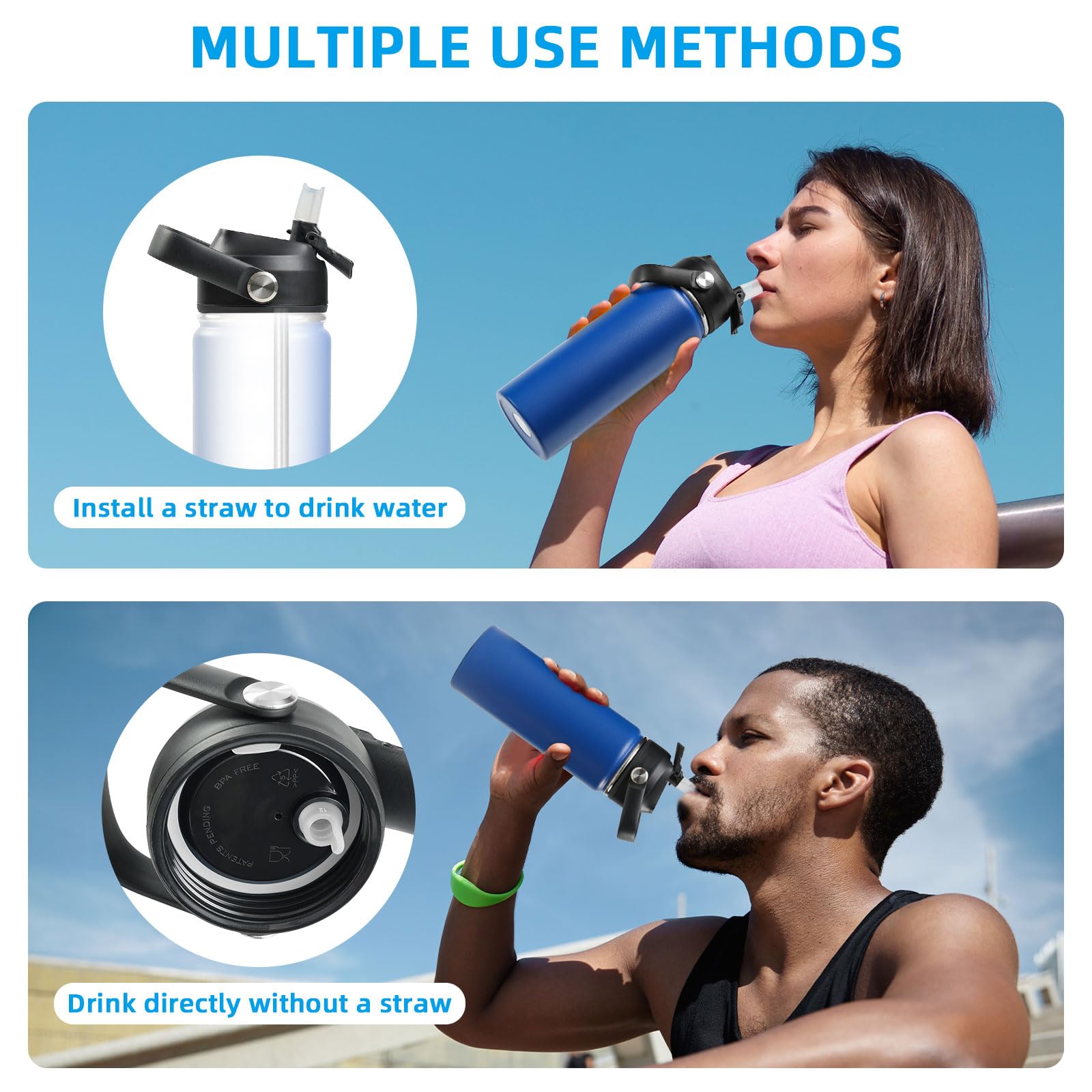 Straw Lid for Hydroflask Wide Mouth, Straw Lid Compatible with Hydro Flask 20 32 40 oz Wide Mouth Wide Mouth Straw Lid Compatibility Most Sports Water Bottle (Black)