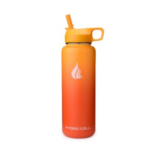 HYDRO CELL Sports Cap w/Straw for Wide Mouth Water Bottles - BPA Free Flip Spout Replacement Lid - 64 oz, 40 oz, 32 oz, 24 oz, 18 oz, 14 oz. Sports Top Accessories (Orange Sports Cap, 14oz-40oz)