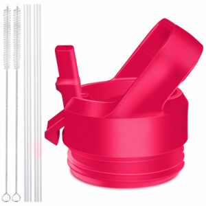 straw cap for yeti rambler bottle and rtic bottle, straw lid with 2 straws and 2 brushes (bimini pink)