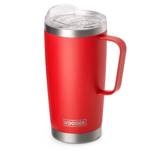 koodee 20 oz insulated coffee mug with lid and handle, stainless steel double wall vacuum camping mug travel coffee tumbler (canyon red)