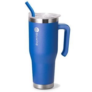 bluwing 40 oz tumbler with handle and straw-stainless steel double wall insulated tumbler with leak proof lid, vacuum travel ice coffee mug cup(navy)