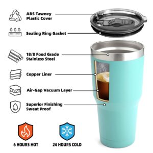 Zibtes 30oz Insulated Tumbler With Lid and Straws, Stainless Steel Double Vacuum Coffee Tumbler Cup, Powder Coated Travel Mug for Home, Office, Travel, Party (Teal 1 pack)