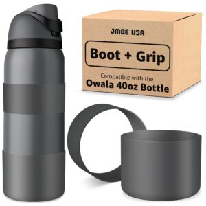 jmoe usa silicone boot sleeve + hand grip for owala 40oz water bottle | bpa free & food-grade silicone rubber | protective anti-slip bottom bumper cover | protects against dents & scratches (grayt)