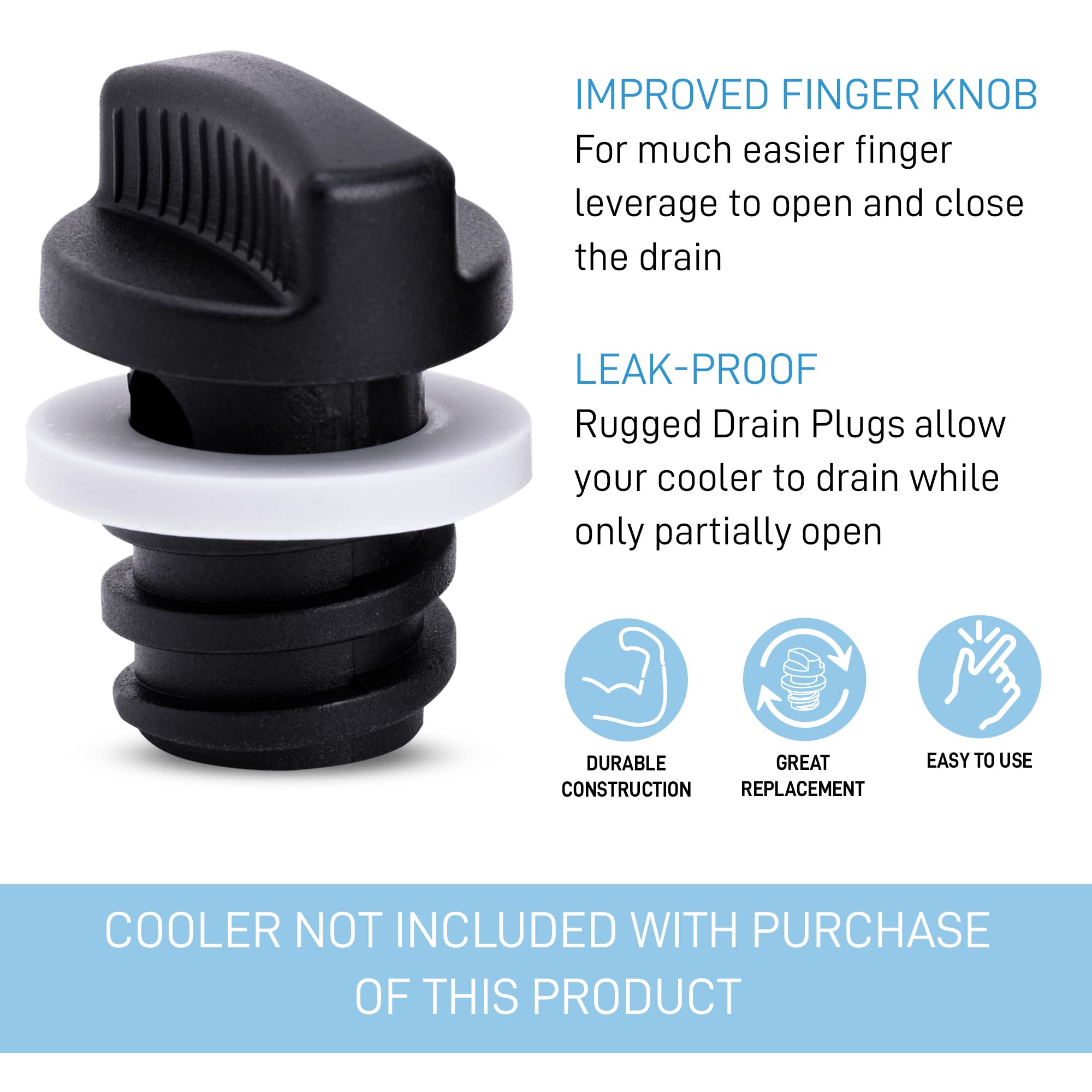 BEAST Cooler Accessories 2 Pack Drain Plug Replacement, Leak Proof, Compatible with RTIC, ORCA, Yeti Cooler, Tundra Coolers and Tank Ice Buckets, 3 x 1.5 x 1.5 inches