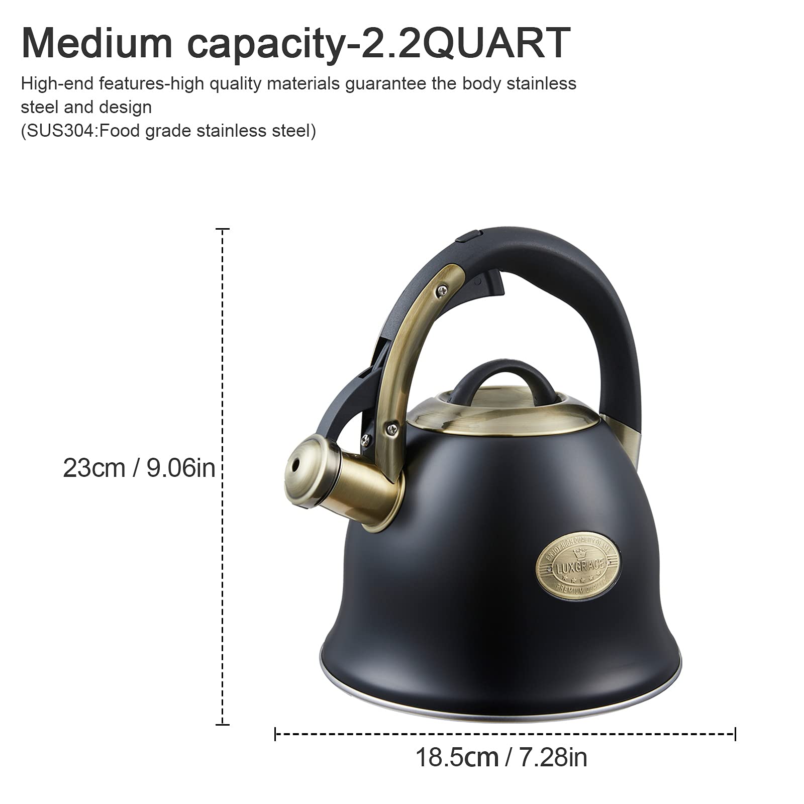 Tea Kettle -2.2 Quart Tea Kettles Stovetop Whistling Teapot Stainless Steel Tea Pots for Stove Top Whistle Tea Pot