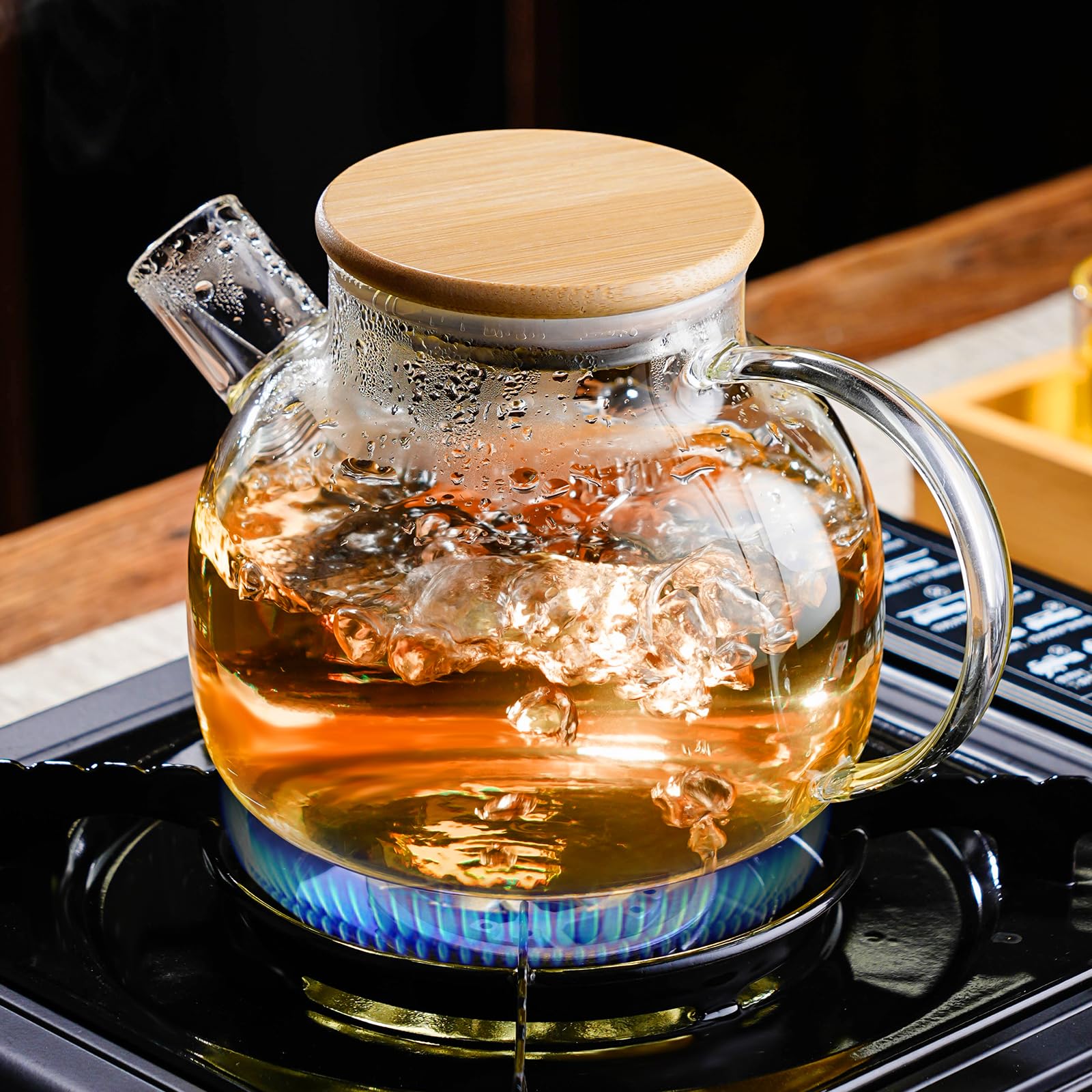 PARACITY Glass Teapot Stovetop 20 OZ/600ml, Borosilicate Clear Tea Kettle with Bamboo Lid, Glass Tea pot with Removable Filter Spout, Teapot Blooming and Loose Leaf Tea Maker Tea Brewer for Camping