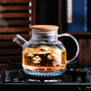 PARACITY Glass Teapot Stovetop 20 OZ/600ml, Borosilicate Clear Tea Kettle with Bamboo Lid, Glass Tea pot with Removable Filter Spout, Teapot Blooming and Loose Leaf Tea Maker Tea Brewer for Camping