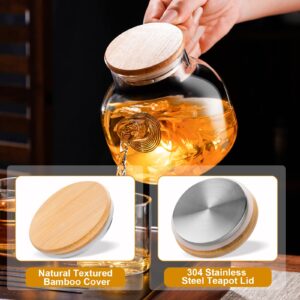 PARACITY Glass Teapot Stovetop 20 OZ/600ml, Borosilicate Clear Tea Kettle with Bamboo Lid, Glass Tea pot with Removable Filter Spout, Teapot Blooming and Loose Leaf Tea Maker Tea Brewer for Camping