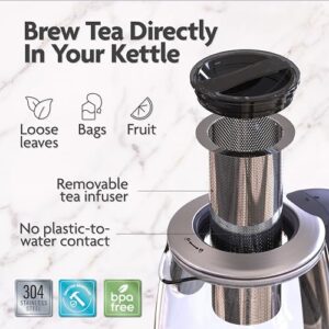 Vianté Electric Glass Tea Kettle with Removable Infuser. Hot tea infuser Pot for Loose Leaf & Bagged Tea. BPA-FREE. Stainless Steel & Borosilicate Glass. LED Illuminated. 1.7 Liters capacity.