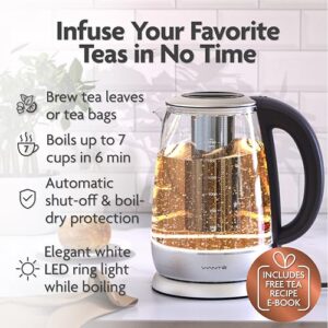 Vianté Electric Glass Tea Kettle with Removable Infuser. Hot tea infuser Pot for Loose Leaf & Bagged Tea. BPA-FREE. Stainless Steel & Borosilicate Glass. LED Illuminated. 1.7 Liters capacity.