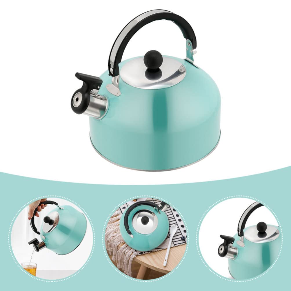 NOLITOY Espresso Machine Stainless Steel Whistling Tea Kettle 1.8L Stovetop Tea Kettle Loud Whistling Teapot Blue Water Kettle for Gas Electric Stovetops, Hot Water Fast to Boil Camping Stove