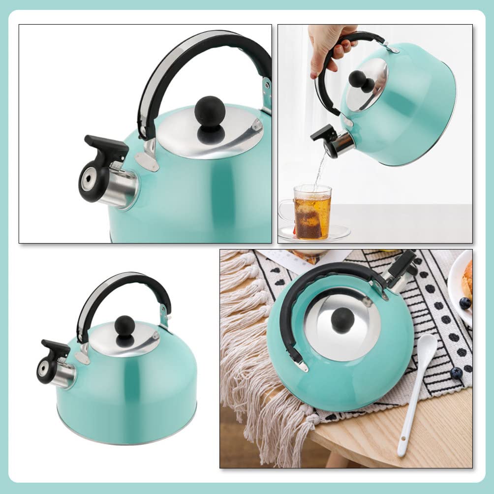 NOLITOY Espresso Machine Stainless Steel Whistling Tea Kettle 1.8L Stovetop Tea Kettle Loud Whistling Teapot Blue Water Kettle for Gas Electric Stovetops, Hot Water Fast to Boil Camping Stove