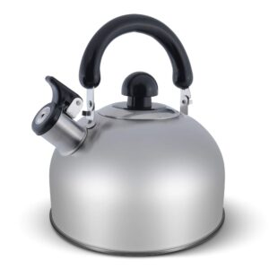 elitra home whistling tea kettle stainless steel tea pot with stay cool handle 2.6 quart / 2.5 liter (satin)