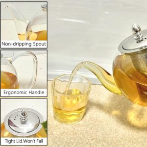 Jitejoe Glass Teapot 40oz,1200ml Glass Tea Kettle with Removable Infuser for Loose Leaf Tea,Thickened Glass Teapot with Infuser for Stove Top,Premium Tea Pot Microwave & Stovetop & Dishwasher Safe