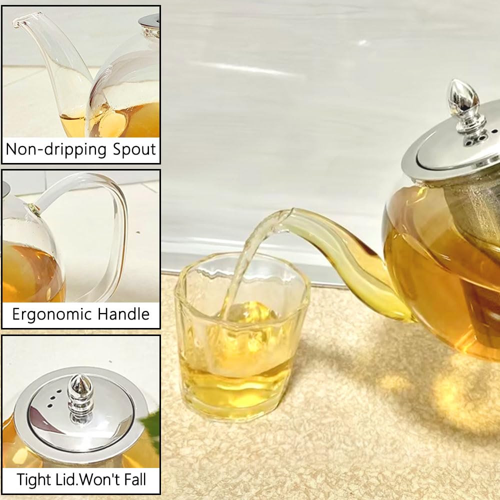 Jitejoe Glass Teapot 40oz,1200ml Glass Tea Kettle with Removable Infuser for Loose Leaf Tea,Thickened Glass Teapot with Infuser for Stove Top,Premium Tea Pot Microwave & Stovetop & Dishwasher Safe