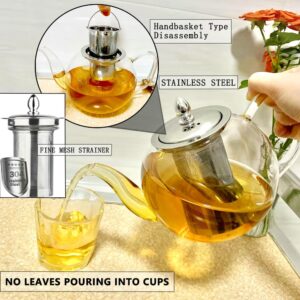 Jitejoe Glass Teapot 40oz,1200ml Glass Tea Kettle with Removable Infuser for Loose Leaf Tea,Thickened Glass Teapot with Infuser for Stove Top,Premium Tea Pot Microwave & Stovetop & Dishwasher Safe