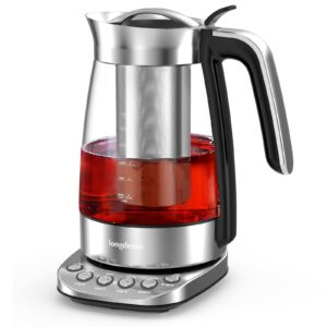 electric glass tea kettle with infuser, 1.7l/1500w fast boiling, stainless steel, temperature control tea maker, bpa free - easy lid removal & keep warm feature, silver