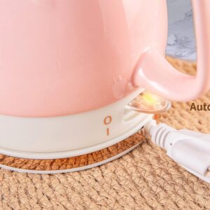 Toptier Electric Ceramic Tea Kettle, Boil Water Quickly and Easily, Detachable Swivel Base & Boil Dry Protection, Carefree Auto Shut Off, 1 L (1 LITER, Light Pink)