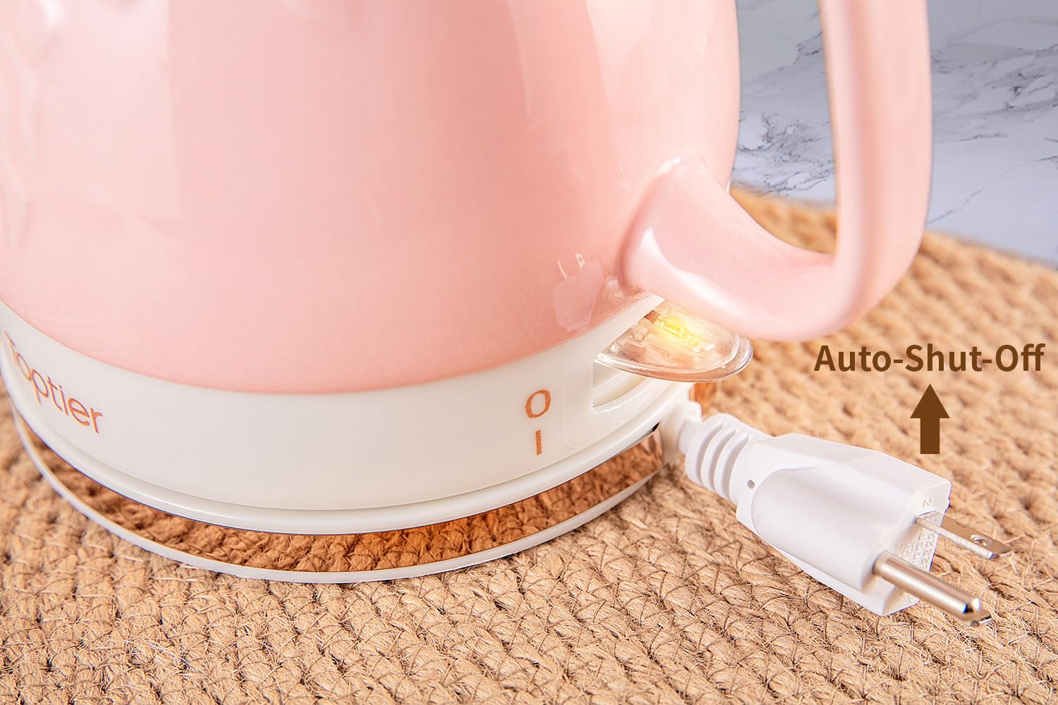 Toptier Electric Ceramic Tea Kettle, Boil Water Quickly and Easily, Detachable Swivel Base & Boil Dry Protection, Carefree Auto Shut Off, 1 L (1 LITER, Light Pink)