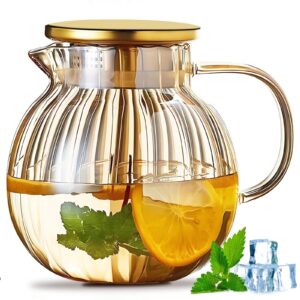 wowoha glass teapot stovetop & microwave safe glass tea kettle, durable borosilicate glass teapot with strainer, 44oz/1300ml glass tea pot with lid (amber)