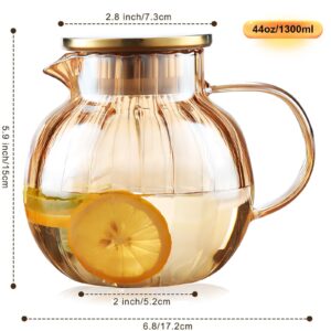 WOWOHA Glass Teapot Stovetop & Microwave Safe Glass Tea Kettle, Durable Borosilicate Glass Teapot with Strainer, 44oz/1300ml Glass Tea Pot with Lid (Amber)