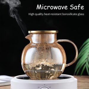 WOWOHA Glass Teapot Stovetop & Microwave Safe Glass Tea Kettle, Durable Borosilicate Glass Teapot with Strainer, 44oz/1300ml Glass Tea Pot with Lid (Amber)