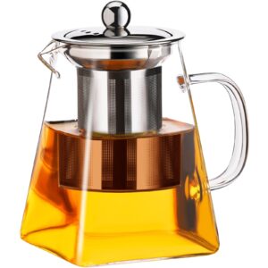 paracity glass teapot stovetop 18.6 oz with, borosilicate clear tea kettle with removable 18/8 stainless steel infuser, teapot blooming and loose leaf tea maker tea brewer for camping, travel