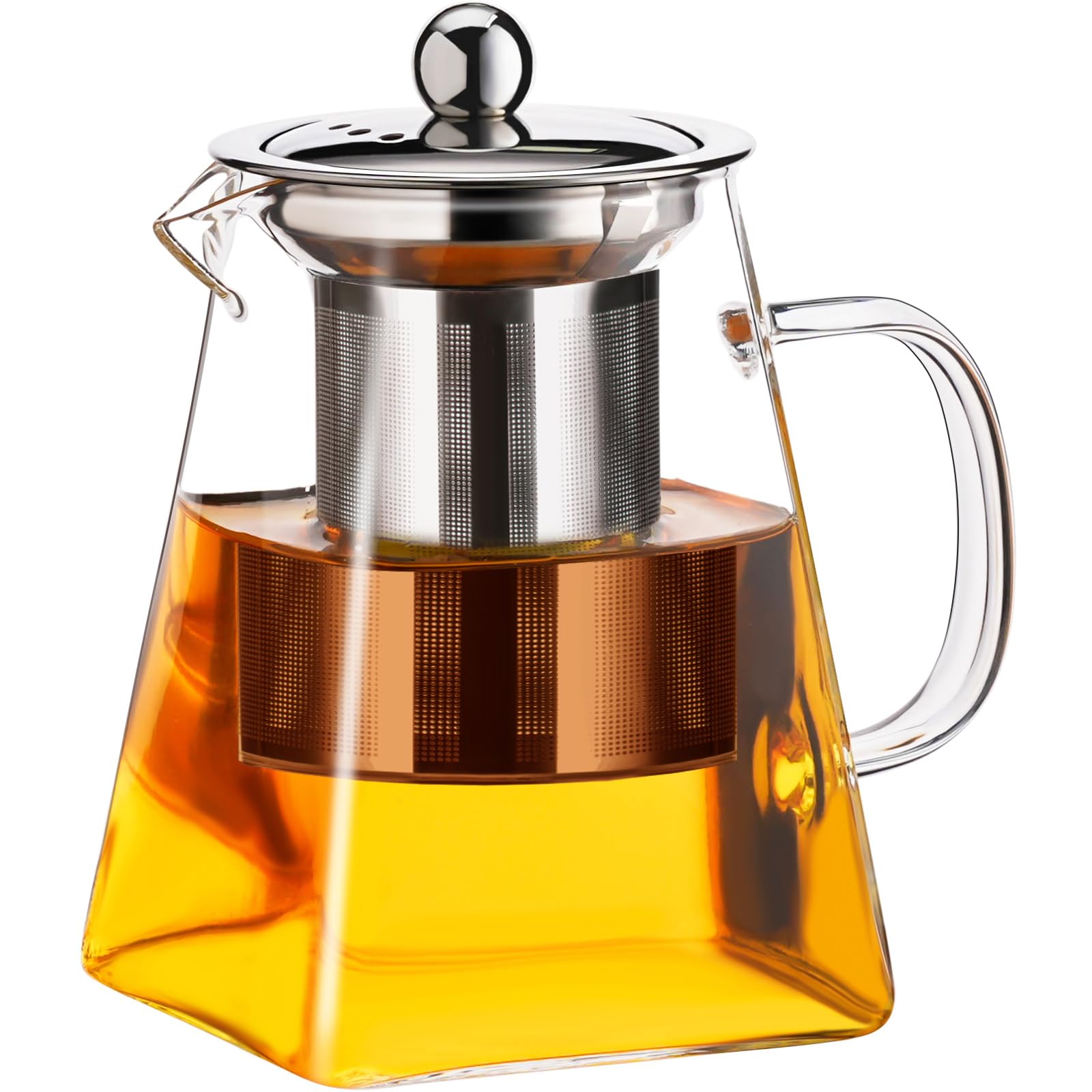 PARACITY Glass Teapot Stovetop 18.6 OZ with, Borosilicate Clear Tea Kettle with Removable 18/8 Stainless Steel Infuser, Teapot Blooming and Loose Leaf Tea Maker Tea Brewer for Camping, Travel