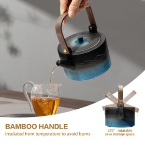 suyika Ceramic Teapot with Bamboo handle Removable Infuser for Flower and Loose Tea, 750ml/25.3oz Black Cyan