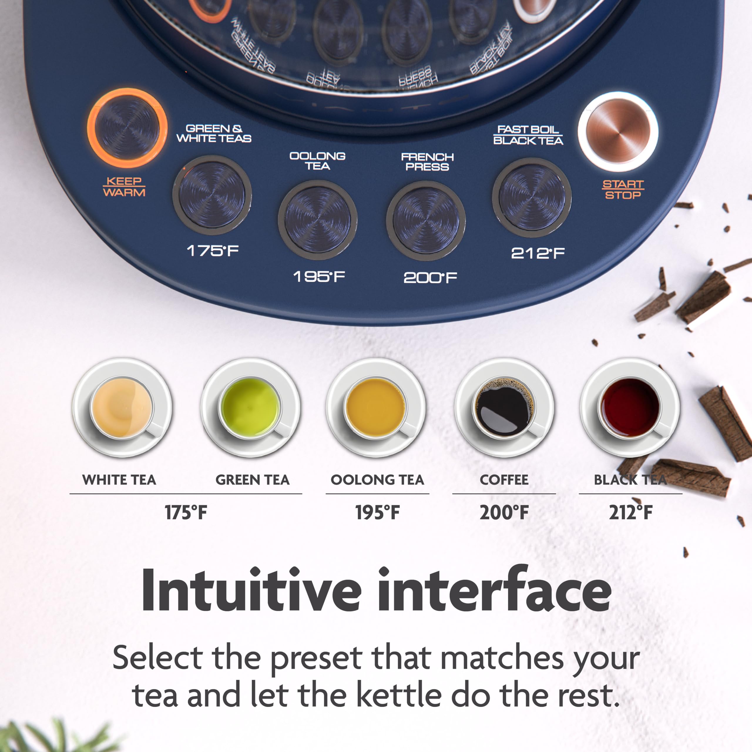 Vianté Electric Kettle With Tea Infuser For Loose Leaf Tea. Hot Tea Maker With Temperature Control And Automatic Shut Off. Tea Kettle With Brewing Programs. 1.5 Liters Capacity | Midnight Blue Color