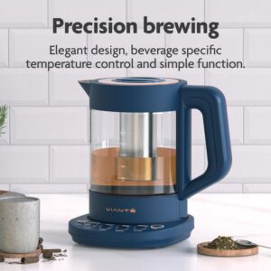 Vianté Electric Kettle With Tea Infuser For Loose Leaf Tea. Hot Tea Maker With Temperature Control And Automatic Shut Off. Tea Kettle With Brewing Programs. 1.5 Liters Capacity | Midnight Blue Color