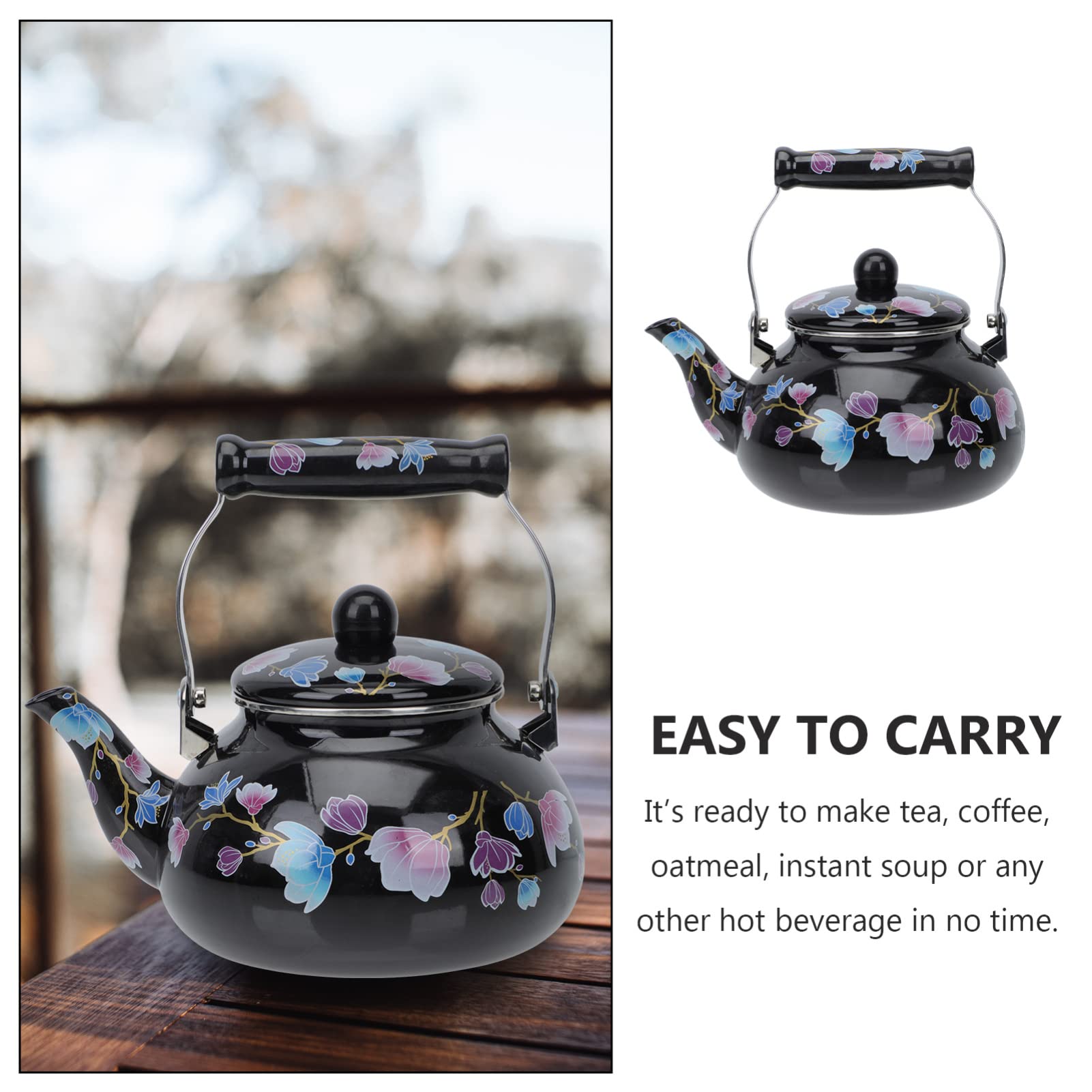 DOITOOL Ceramic Enamel Teapot Tea Kettle: 2. 5L Stainless Steel Stove Top Tea Kettle with Handle Flower Coffee Kettle Flat Bottom Kettle Warmer Teakettle for Stovetop