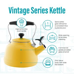 Chantal Tea Kettle, 1.7 QT, Vintage Series, Premium Enamel on Carbon Steel, Whistling, Even Heating & Quick Boil (Marigold)