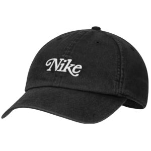 nike adult heritage 86 washed strapback adjustable golf hat cap (black/summit white)