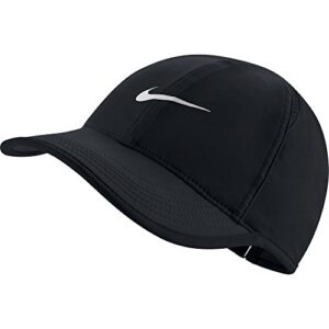 nike women's aerobill featherlight tennis cap, black/black/white, one size