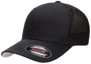 the hat pros | flexfit 6511 men's trucker mesh cap fitted hat osfm (as1, alpha, one_size, black)