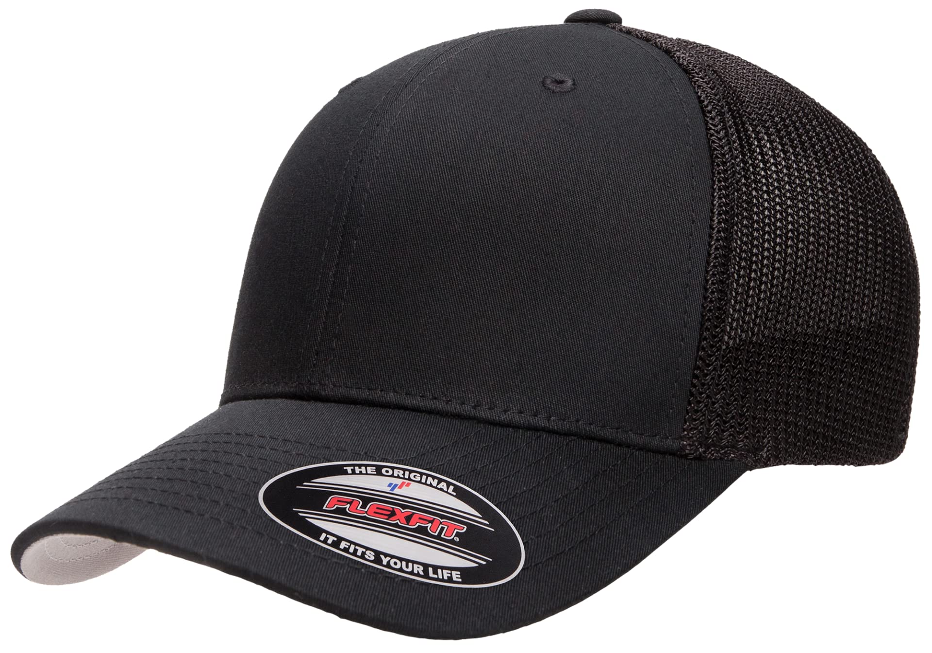 The Hat Pros | Flexfit 6511 Men's Trucker Mesh Cap Fitted Hat OSFM (as1, Alpha, one_Size, Black)