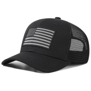 sibosha american flag trucker hat - baseball cap for men & women, breathable mesh, adjustable snapback closure black/black