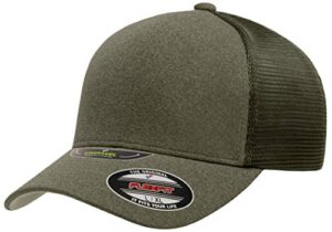 flexfit melange unipanel trucker cap, olive, large/xlarge