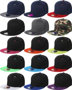 jagely 15 pack snapback hats for men hip hop style hats solid baseball hats adjustable snapback cap flat brim baseball caps(mixed colors)