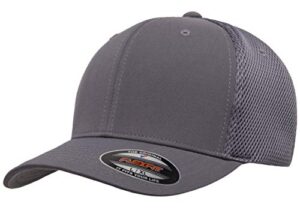 flexfit unisex ultrafibre airmesh fitted trucker hat, dark grey, large-x-large