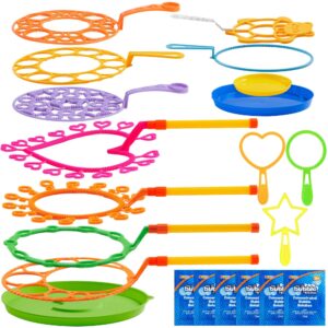 joyin big bubble wands set with with tray, 21" giant bubble wands bulk for kids, summer, outdoor play period & birthday party & games, 6 pcs bubble solution suitable, suitable for all age people