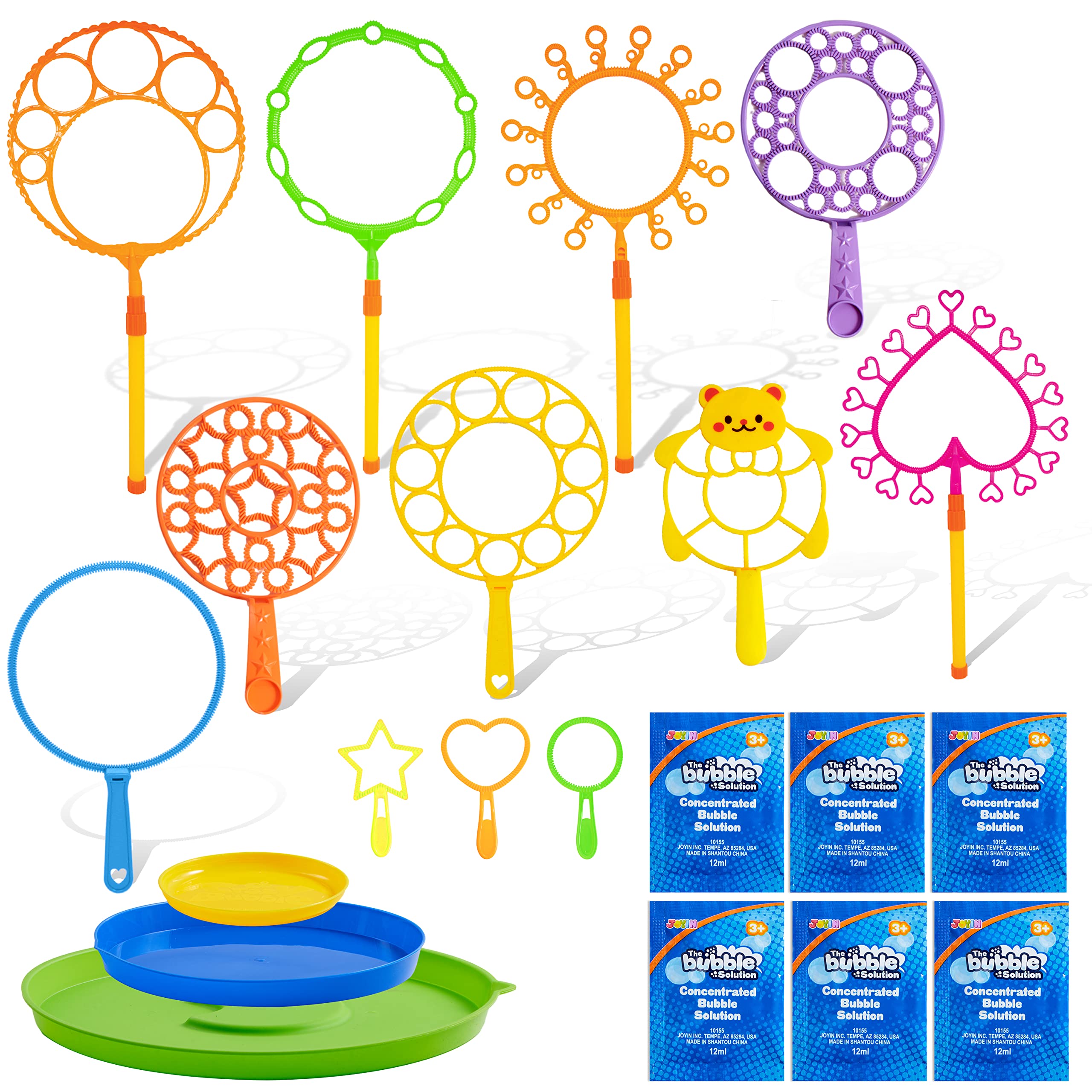 JOYIN Big Bubble Wands Set with with Tray, 21" Giant Bubble Wands Bulk for Kids, Summer, Outdoor Play Period & Birthday Party & Games, 6 Pcs Bubble Solution Suitable, Suitable for All Age People