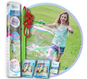 wowmazing giant bubble wands kit: (4-piece set) | incl. wand, big bubble concentrate and tips & trick booklet | outdoor toy for kids, boys, girls | bubbles made in the usa